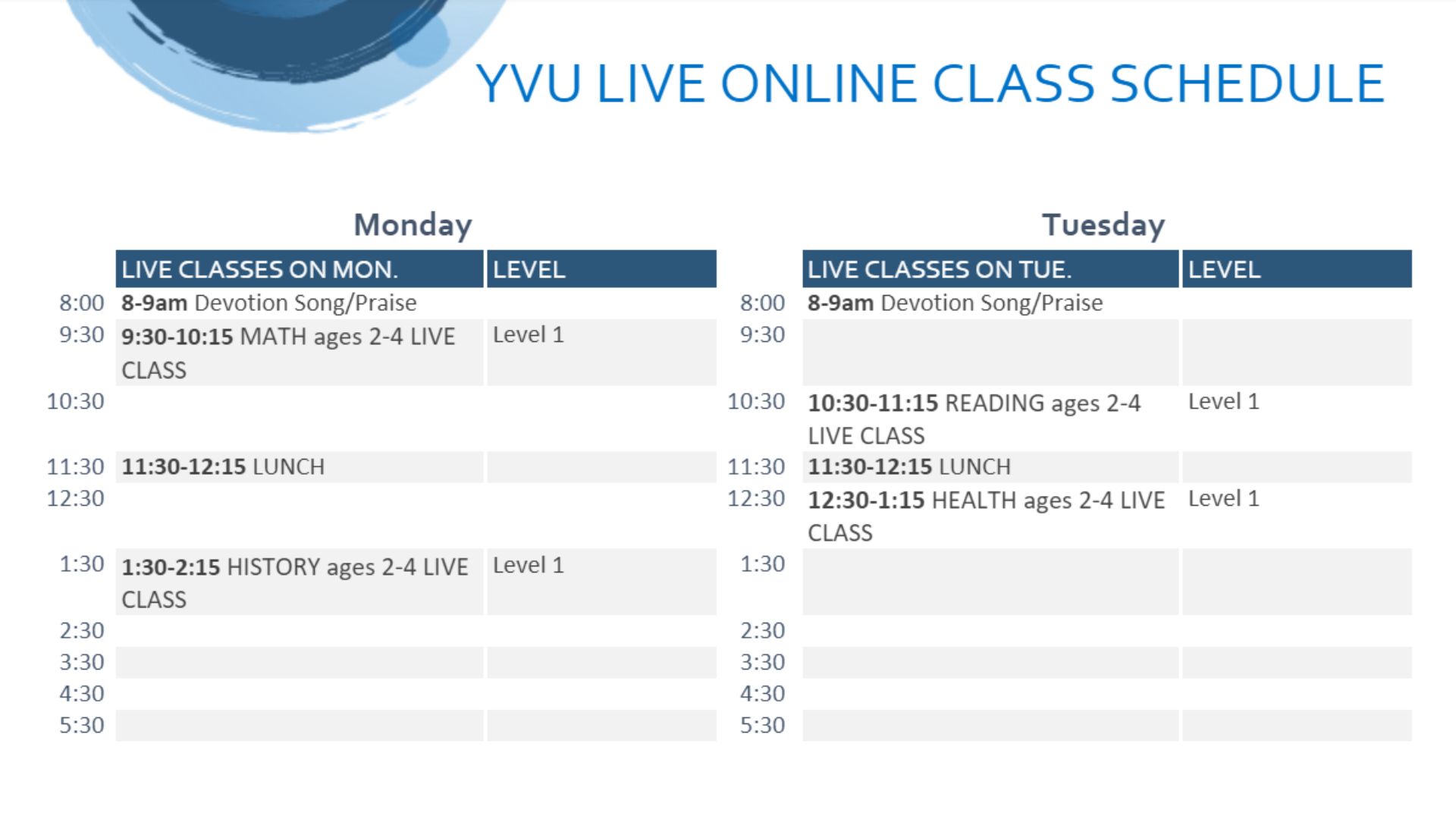 Yahweh Virtual University Live Class Schedule Instructions - Yahweh Virtual University